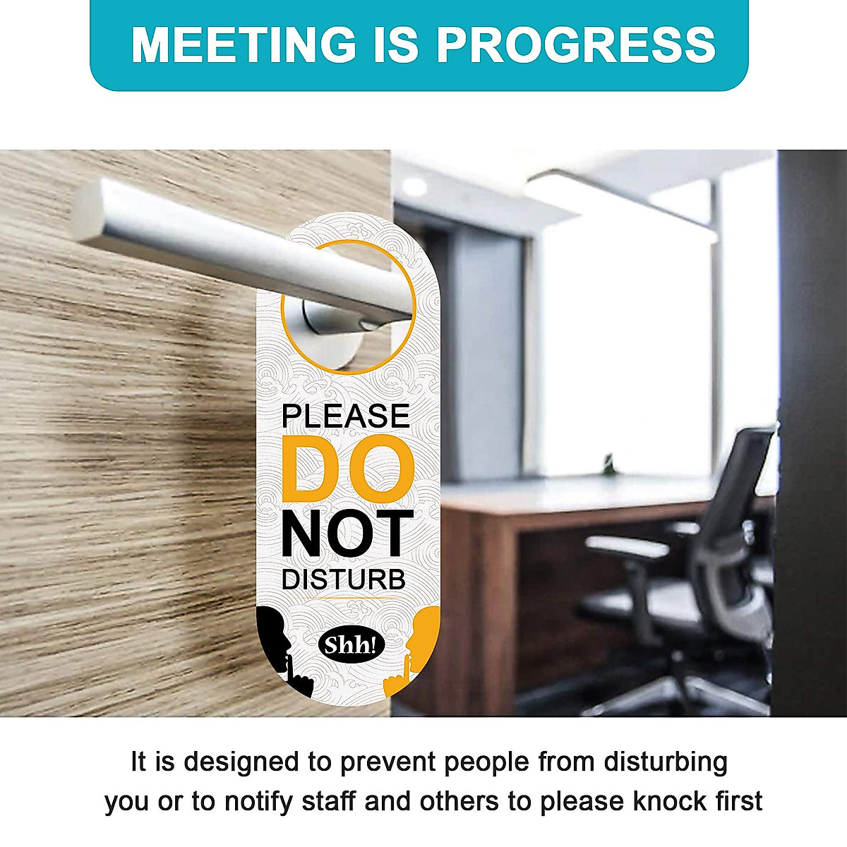 4 Pack Do Not Disturb Door Hanger Sign Funny, Meeting in Progress Door Sign PSLER Black and White Ideal for Therapy, Sleeping, Session in Progress,Spa Treatment, 8.86X3.35 inches PVC Hanging Sign