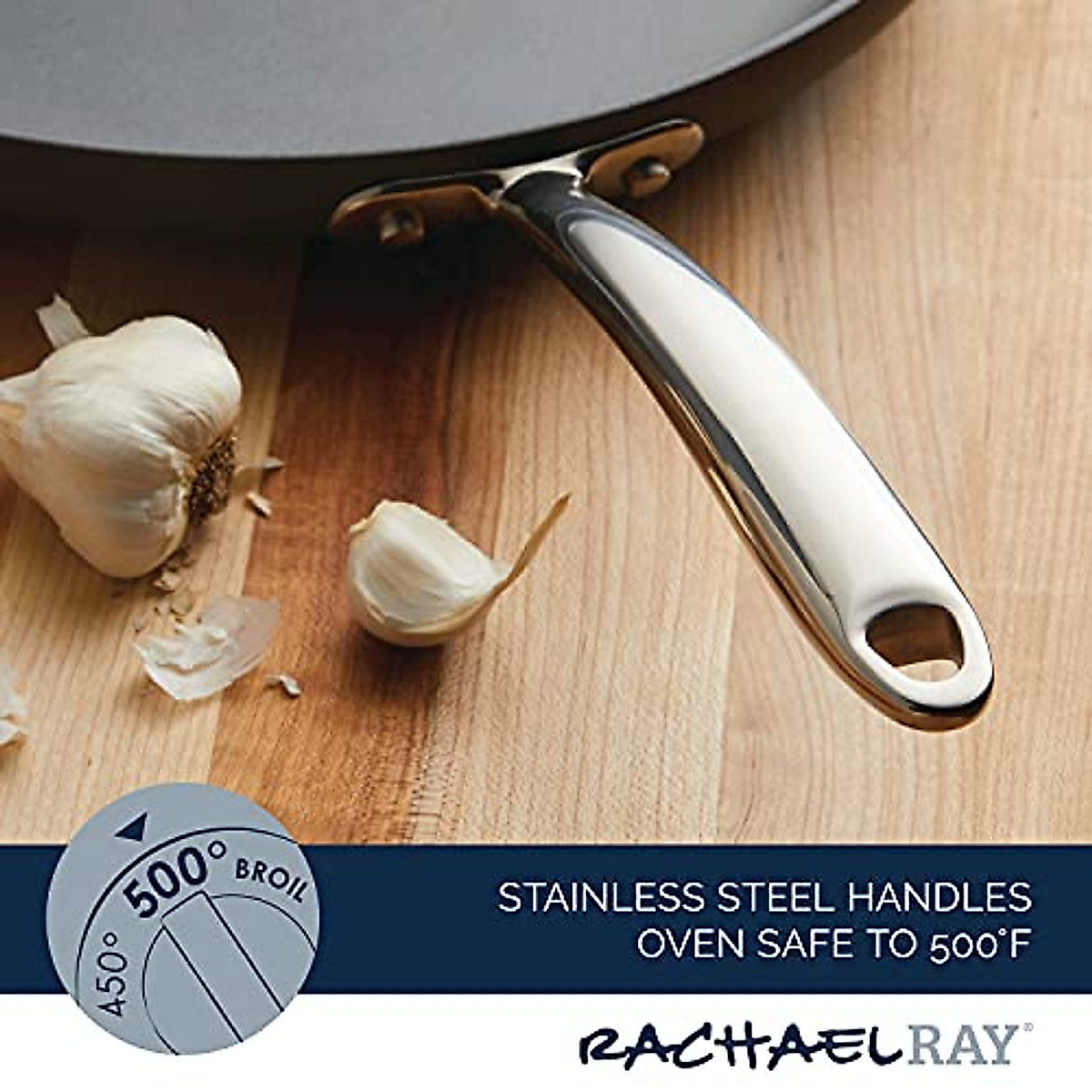 Rachael Ray 80089 Professional Hard Anodized Nonstick Frying/Fry Pan/Skillet with Helper Handle, 14 Inch - Gray