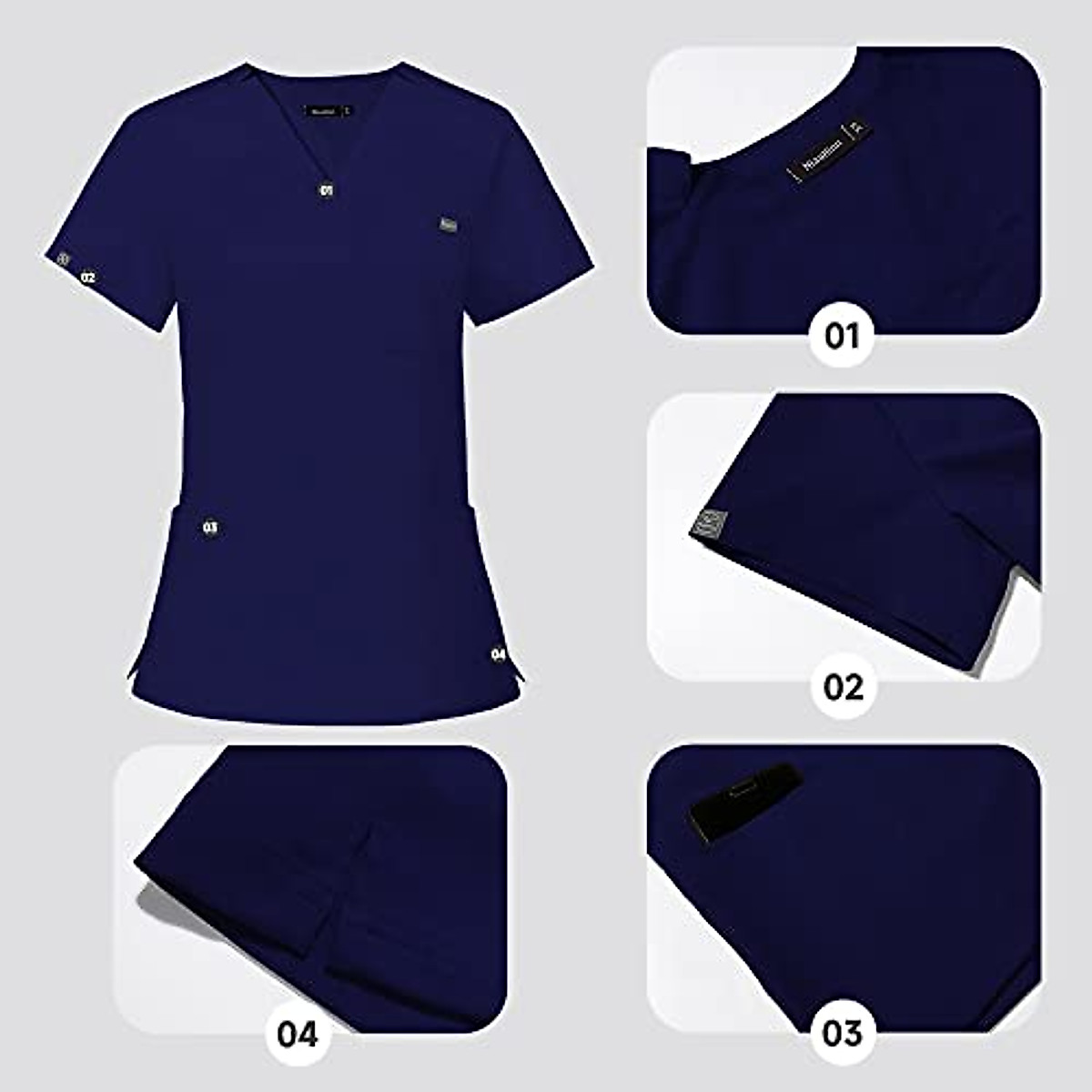 niaahinn Unisex Scrub Set Scrubs Top and Pants Medical Uniform V-Neck Top & Multi Pocket Pants (Navy Blue,M)