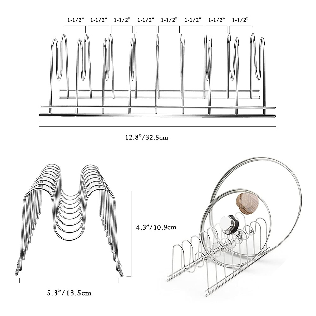 SANNO Pan pot Lid Holder Rack Kitchen Lid Organizer for Plates, Cutting Boards Bakeware, Cooling Racks, Pots & Pans, Serving Trays,stainless steel pack of 2