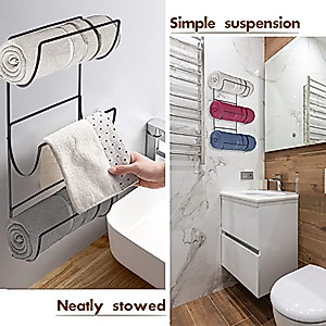 2 Pack Metal Towel Rack Wall Mounted with 3 Compartments, SMFANLIN Anti-Rust Towel/Wine Shelf Holder Organizer Storage with Screw Set for Washcloths, Hand Towel, Ideal for Bathroom, Spa, Salon (Black)