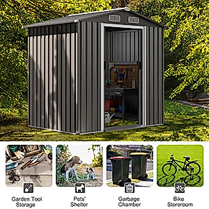 Giantex Outdoor Storage Shed 6 x 4 FT, Double Sliding Door, 4 Front and Back Vent, Galvanized Metal Garden Storage Room, Weather Resistant Tool Storage Shed for Backyard Patio Lawn (Gray)