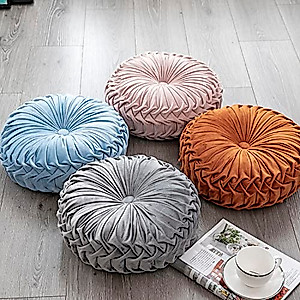 Aoruisen Grey Round Throw Pillows Velvet Round Pillow Cushion for Home Decoration Pleated Pumpkin Pillow for Home Decor Sofa and Car 13.8 inch