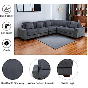 AYCP Customized Oversized Reversible Modular Sofa Couch Set with Adjustable headrest and Ottomans (Dark Grey, L Shape 6pcs)