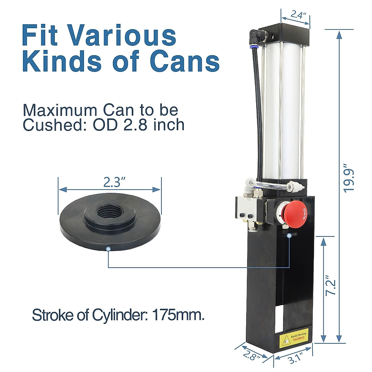 Pneumatic Cylinder Can Crusher – Air Powered Countertop –Aluminum Can Crushers for Recycling – For 12oz,16oz Aluminum Soda Bear Tall Tin Cans – Heavy Duty Automatic Efficient Smasher…