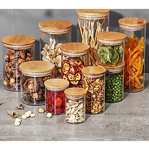 Glass Coffee Bean Container, 20 FL OZ (600 ML), [Thickened Version] Glass Food Storage Jar with Airtight Seal Bamboo Lid - Clear Food Storage Canister for Serving Tea, Coffee, Spice and More (600, Cylinder, 1, H-803)