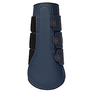 HORZE Noir Protective Durable PU Leather Brushing Boots for Horses with Neoprene Lining (Pair) - Dark Navy - Warmblood
