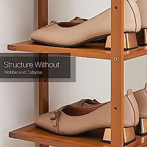 MoNiBloom Shoe Rack for Entryway, Bamboo Vertical Double Row Shoe Storage Space Saving Shoe Organizer for Small Spaces Corner Bedroom (10 Shelves, Brown)