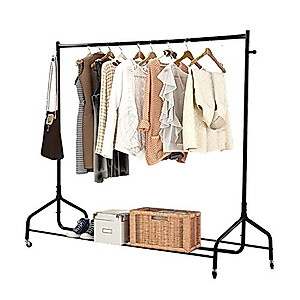 Cocoarm Clothes Garment Rack with Wheels, Heavy Duty Metal Rolling Clothes Rack with Hooks and Bottom Shelves for Bags Boxes Shoes, Freestanding Hanging Garment Rack for Bedroom, 70.9x 19.7x57.5in
