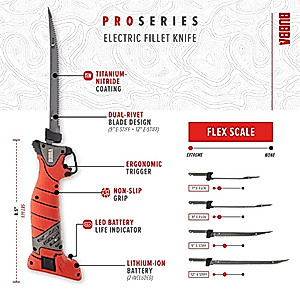 BUBBA Pro Series Lithium-Ion Electric Fillet Knife with Non-Slip Grip Handle, 4 Ti-Nitride S.S. Coated Non-Stick Reciprocating Blades, Charger and Case for Fishing