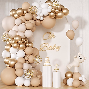147pcs Neutral Balloon Garland Arch Kit, Different Sizes with Beige Cream Sand White Metallic Champagne Gold Balloons for Wedding Bridal Shower Birthday Boho Neutral Baby Shower Party Decorations