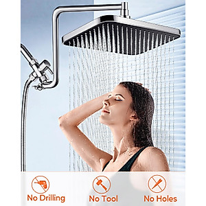 Rain Shower Head with Handheld Combo, High Pressure 12 Inch Rainfall Shower Head with 4 Spray Handheld Shower Heads, Upgrade 12'' Shower Extension Arm for Adjust Up & Down Flexible, Stainless Steel