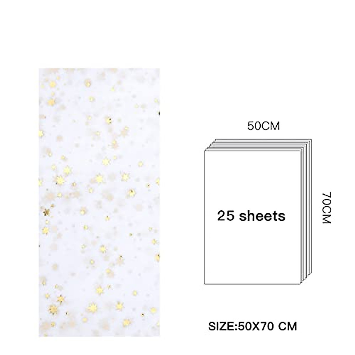 WRAPAHOLIC Gift Wrapping Tissue Paper - 25 Sheets 19.7x27.5 Inch Metallic Gold Star Gift Wrap Paper Bulk for Packing, DIY Crafts