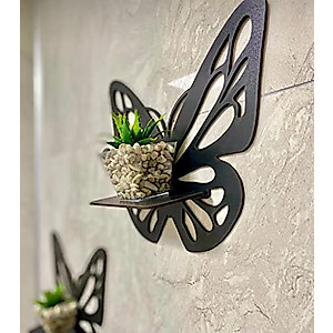 Floating Shelves Wall Mounted Set of 3, Butterfly Wall Shelves for Bedroom/Bathroom/Living Room/Kitchen/Laundry Room Storage & Decoration, Black