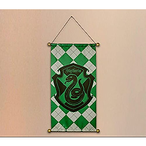 Rubies Harry Potter Hogwarts Fabric House Banner with Plastic Dowel, Officially Licensed, Slytherin, 33" x 16" for Themed Parties and Halloween