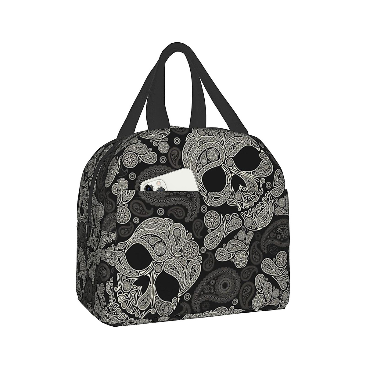 SCIXITI Sugar Skull Paisley Lunch Box Container Insulated Lunch Bags for Women Men Reusable Tote Bag for Office Outdoor Picnic Beach