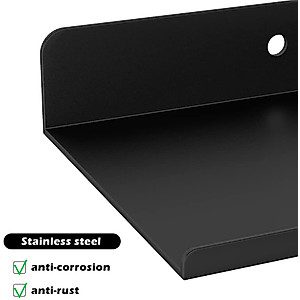 Benzoyl Black Floating Shelves, Home Decor Metal Wall Shelf Decorative Wall Mounted Picture Ledge Shelf for Storage Bedroom Bathroom Kitchen Living Room Office 16.14 inch - 2 Set