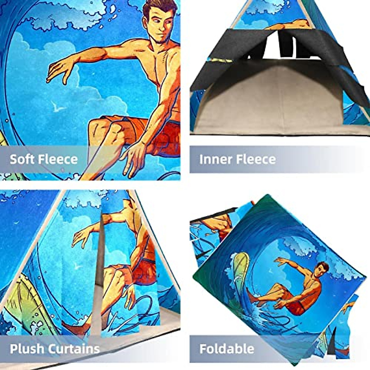 Y-DSIWX Guinea Pig House Bed, Rabbit Large Hideout, Small Animals Nest Hamster Cage Habitats Man Surfing Blue Wave Sky