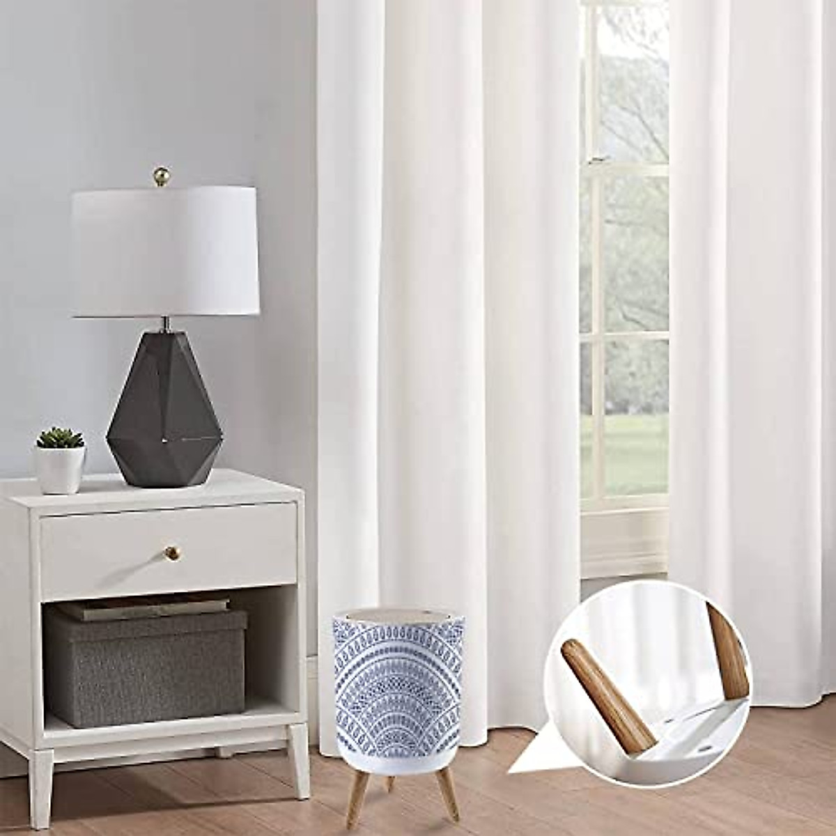 Small Trash Can with Lid for Bathroom Kitchen Office Diaper abstract seamless geometrical from blue fan shaped ornate elements Bedroom Garbage Trash Bin Dog Proof Waste Basket Cute Decorative