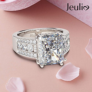 Jeulia 1.5 Carat Radiant Cut Engagement Rings for Women Sterling Silver Solitaire Cubic Zirconia Wedding Rings Anniversary Promise Romantic Gift (8.5)