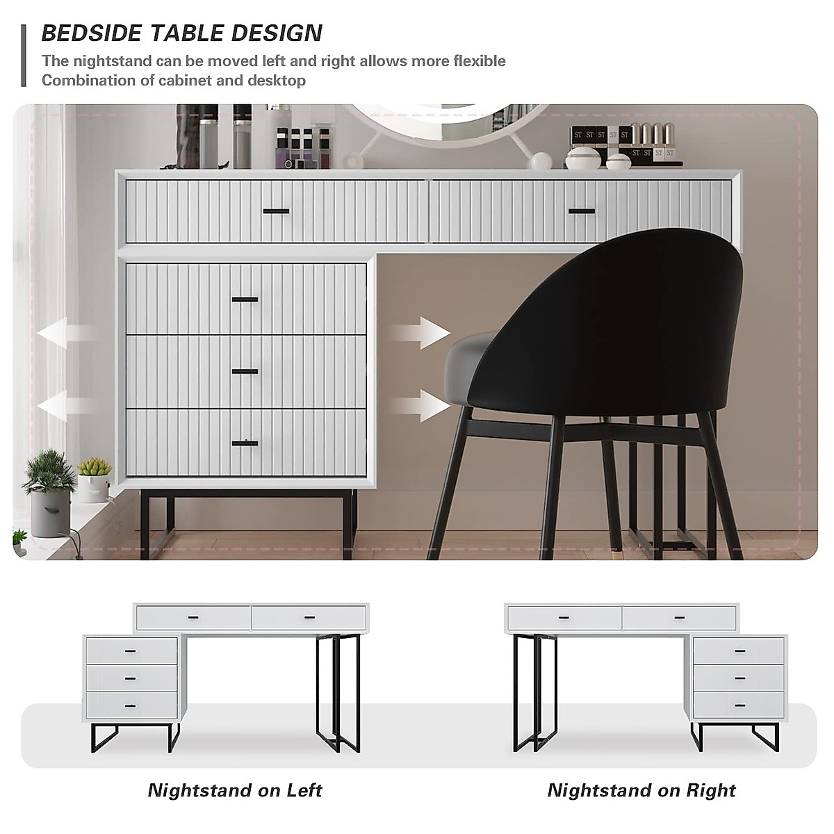 Anbuy Makeup Vanity Desk Set with Drawers, Large Modern Makeup Dressing Table Bedroom Vanity Sets Storage Dresser Furniture Set