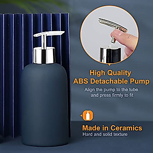 Hoomtaook Bathroom Accessories Set 4 Pieces,Vanity Countertop Ceramic Accessory Set for Bathroom Decor with Lotion Dispenser Soap Pump, 2 Tumbler and Soap Dish(Blue)