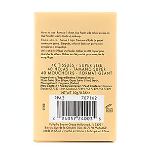 Palladio Facial Tissues for Oily Skin, Face Blotting Sheets Made from Natural Rice, Oil Absorbing Rice Paper with Rice Powder, 2 Sided, Instant Results, Translucent, 40 Count, Pack of 3