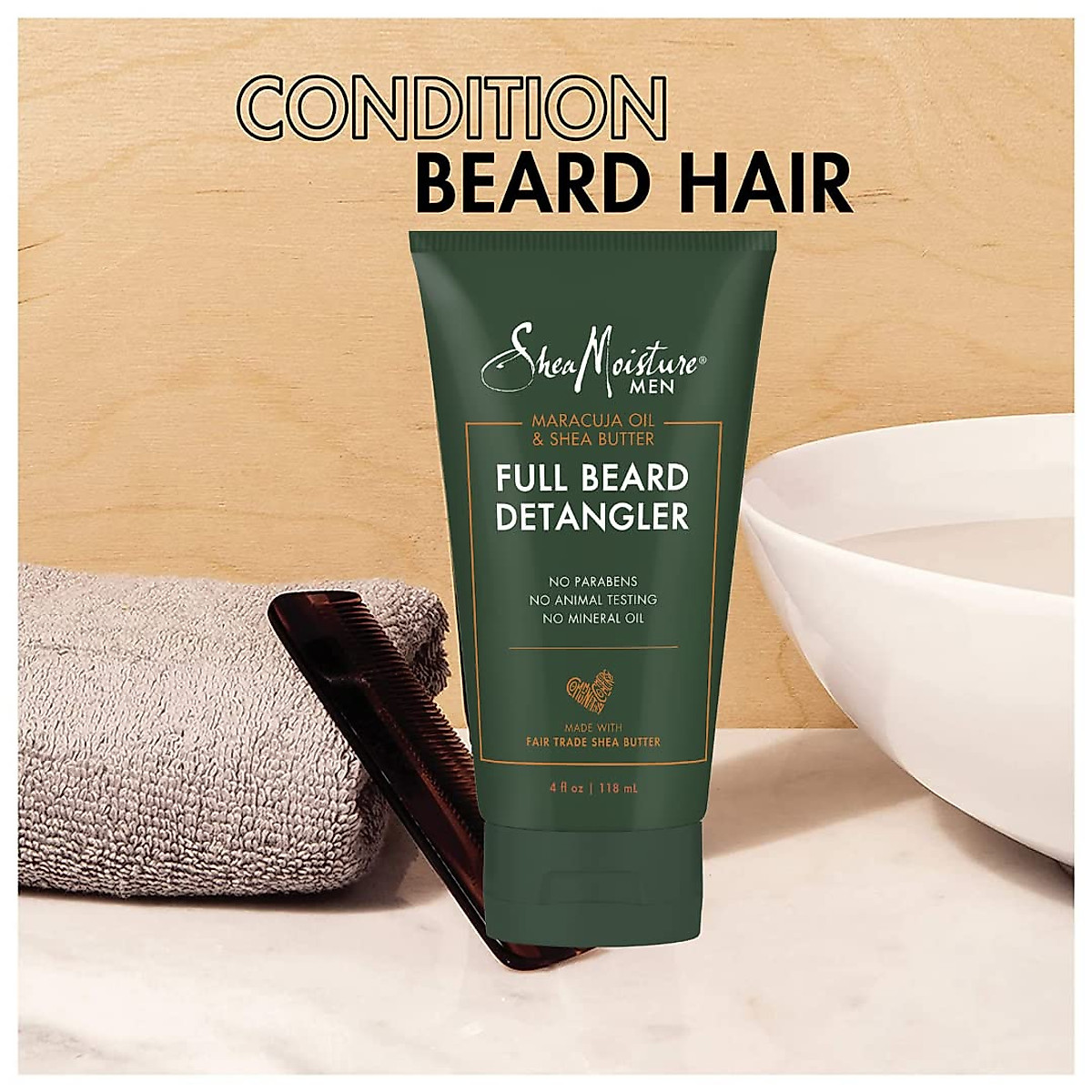 Shea Moisture Mens Full Beard Detangler, All Natural ingredients, Maracuja Oil & Shea Butter, Soften Hair & Ease Out Knots for a Scuff-Free Beard, 4 Ounce