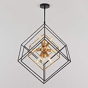 artika Imperium Modern Mid-Century Chandelier Black and Gold (Aged Brass) Kitchen Light Fixture, Geometric Pendant Light for Dinning Room - Bulb Not Included
