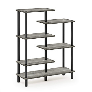 Furinno Turn-N-Tube 6-Tier and 3-Tier Accent Display Racks Bundle | French Oak Grey/Black