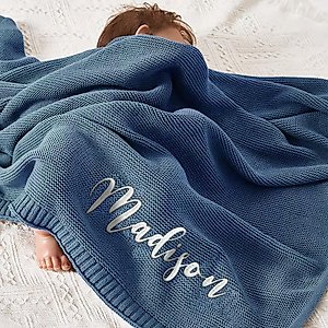 Hying Personalized Baby Blanket Custom Names Cotton Blanket Baby Shower Blanket Embroidered Name Customized Blanket for Baby Kids Newborn Birthday Customized Gifts (40×30 inch)