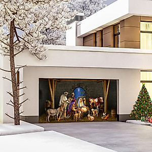 Christmas Garage Door Banner, 6x13ft Christmas Holy Nativity Backdrop, Hanging Xmas Garage Background, Holiday Background Sign, Indoor Wall Door House Decor