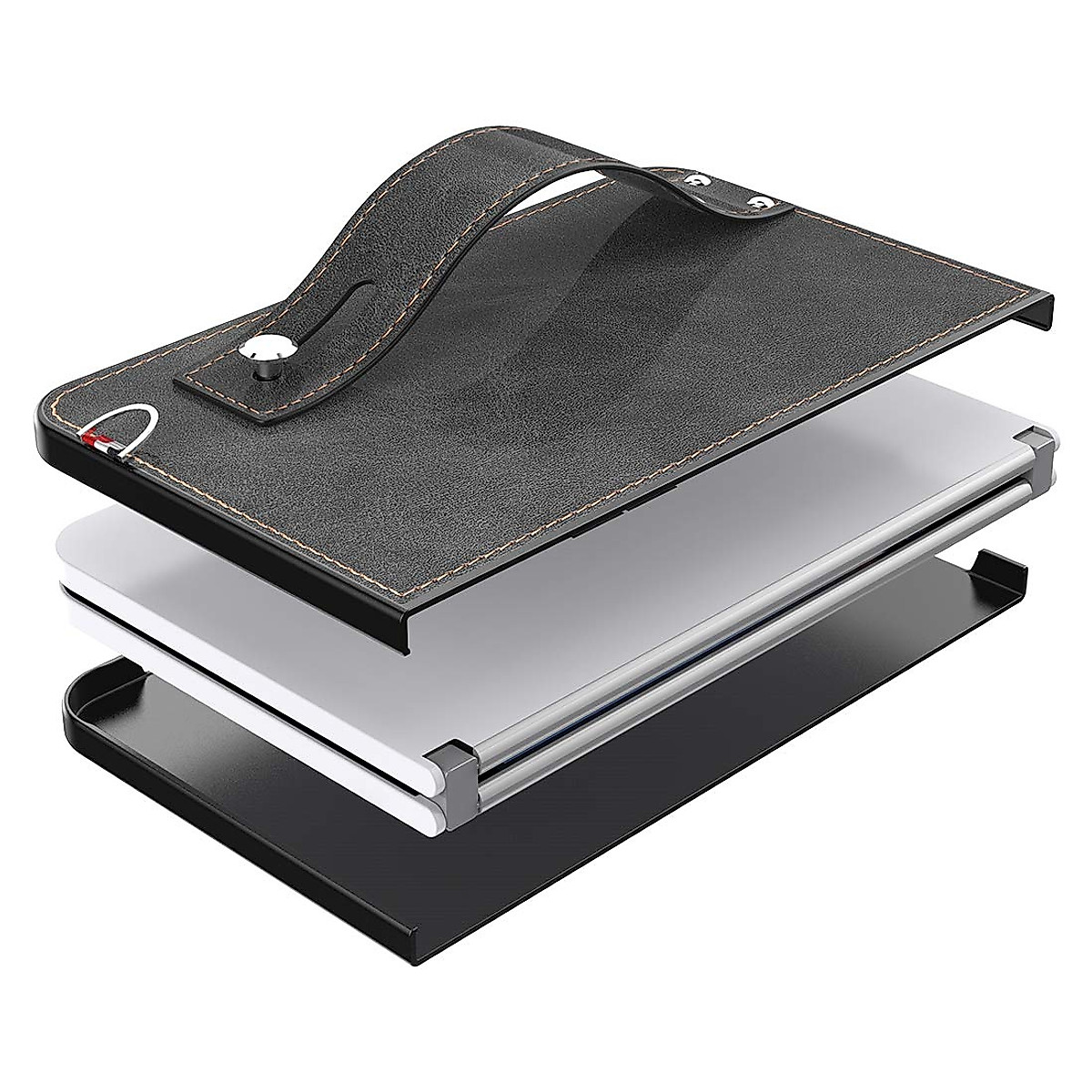 Foluu for Microsoft Surface Duo Case, Surface Duo Leather Case 2020, [Slim & Lightweight] PU Leather Back Cover Hard PC Holder with Hand Strap Protective Phone Case for Microsoft Surface Duo (Black)