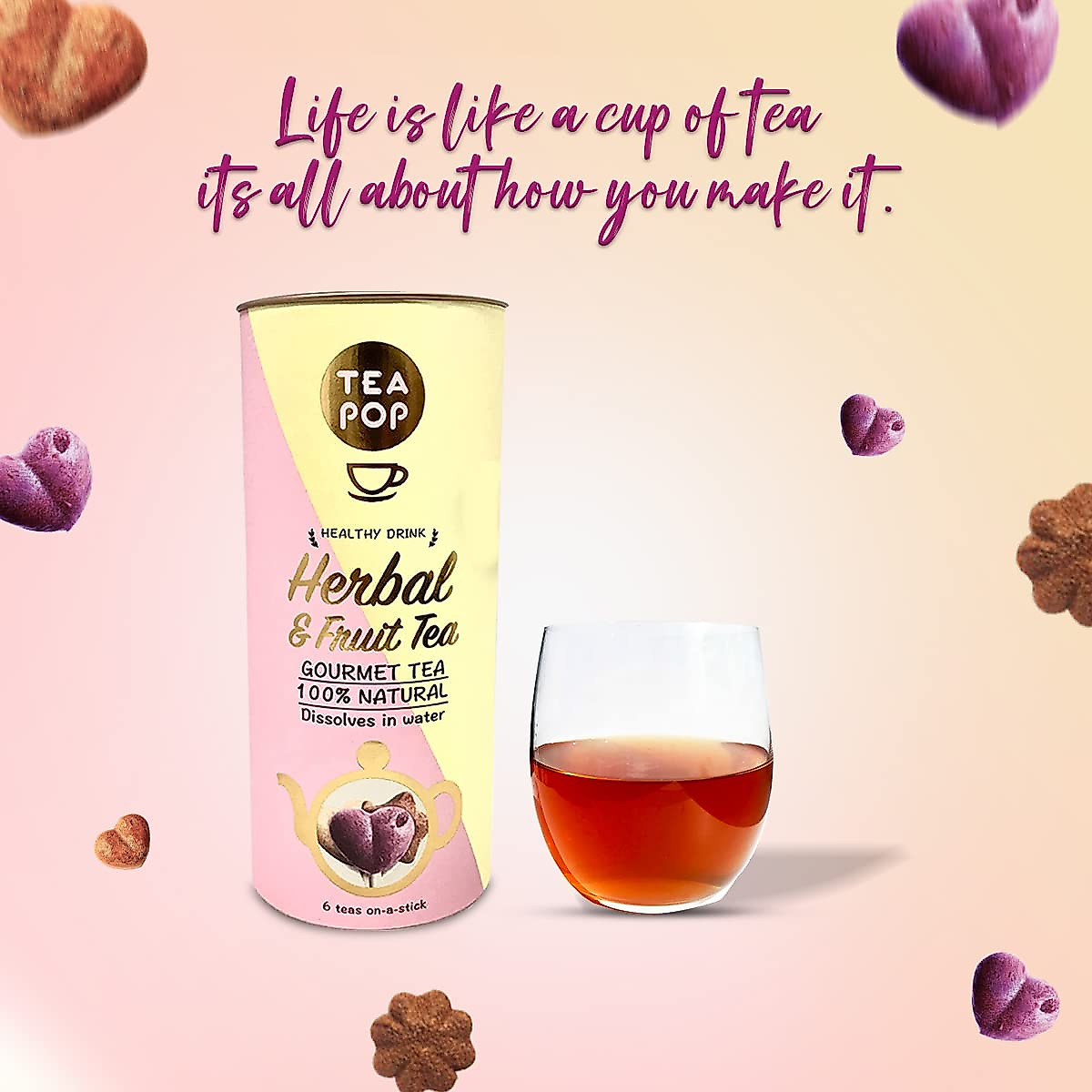 TEA-POP - Assorted Tea-On-A-Stick, A Delicious Combination Of Herbal And Fruit Teas | 100% Natural Tea Made From Plants And With Antioxidants | Dissolves Fully In Hot Water | - 6 x Tea-Pop Stick