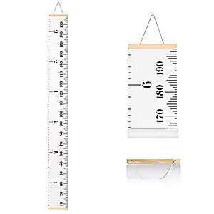 SUJAYU Growth Chart for Kids, Canvas Height Chart Ruler Removable Wood Hanging Wall Ruler Measurement Chart for Home Decoration (White)