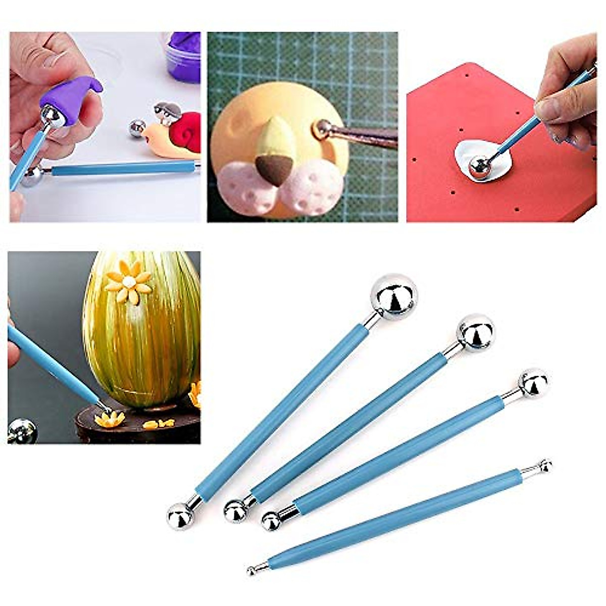 Zavaca 7 Pcs Rose Petal Cutter, 4 Pcs Herbaceous Peony Cutter & 4 Pcs Metal Ball Fondant Cake Decorating Sugarcraft Gumpaste Flower Modelling Mold Set