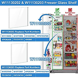 UPGRADED W11130202 Freezer Glass Shelf & W11130203 Freezer Shelf Replacement Compatible with Whirlpool Refrigerator Freezer Shelf Replacement,Fridge Tempered Glass Freezer Shelf,WRS571CIHZ Glass Shelf