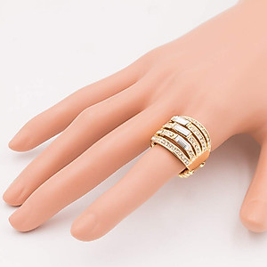 Lavencious 5 Rows Design with Crystals Stretch Rings Statement Rings Free Size for Women (Gold + Clear Crystals)