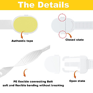 Child Safety Cabinet Locks, (10 Pack) Baby Proofing Cabinet Latches for Kitchen Closet, Drawers, Toilet Seat, Fridge, Oven 3M Adhesive, No Drilling Required, Easy Installation (White)