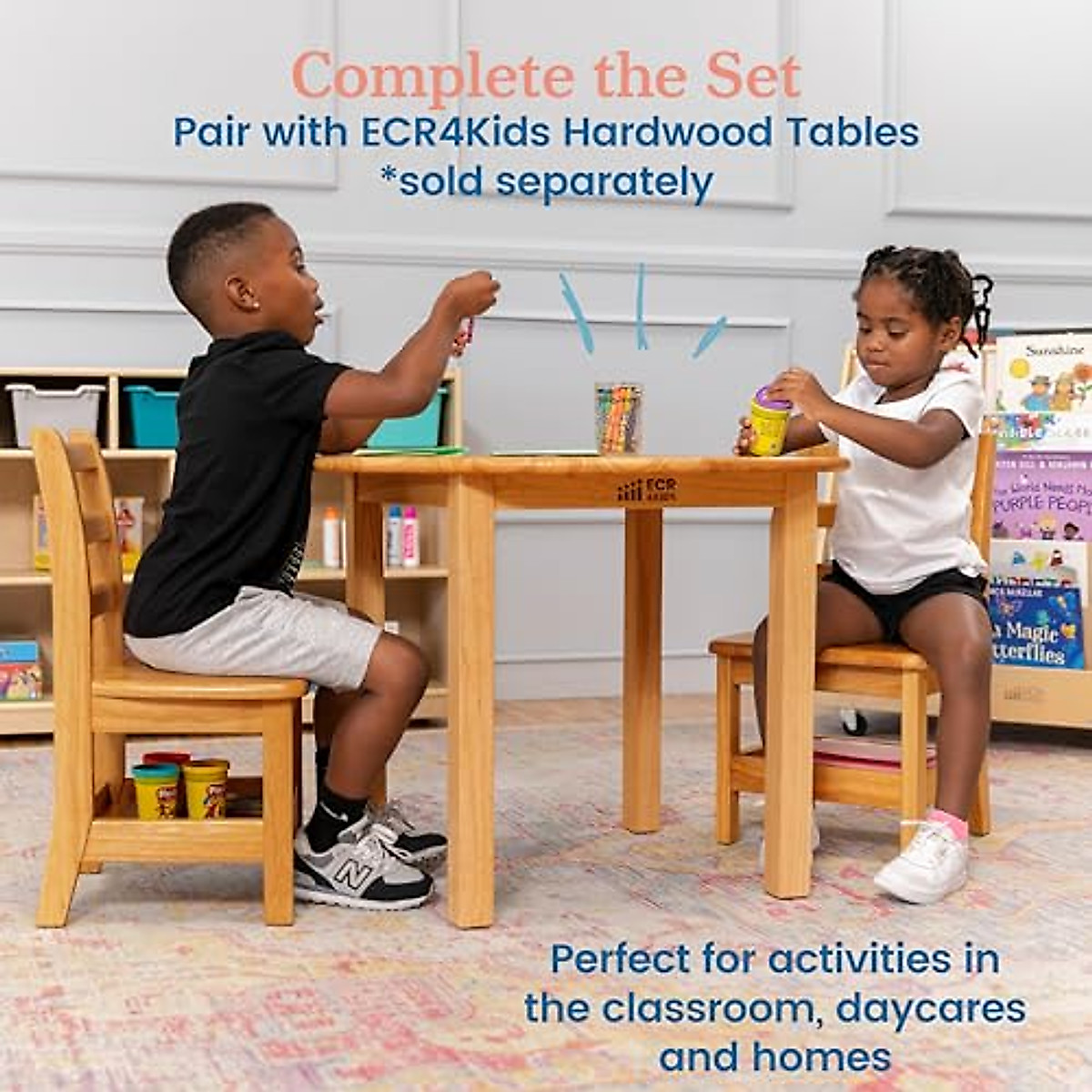 ECR4Kids Three Rung Ladderback Chair with Storage, 12in Seat Height, Classroom Seating, Natural, 2-Pack