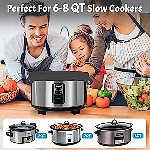 2 Pack Silicone Slow Cooker Liners Reusable Fit 6-8 Quarts Crockpot Leakproof & Easy Clean Bags Liners for Oval or Round Pot (Black+Gray)