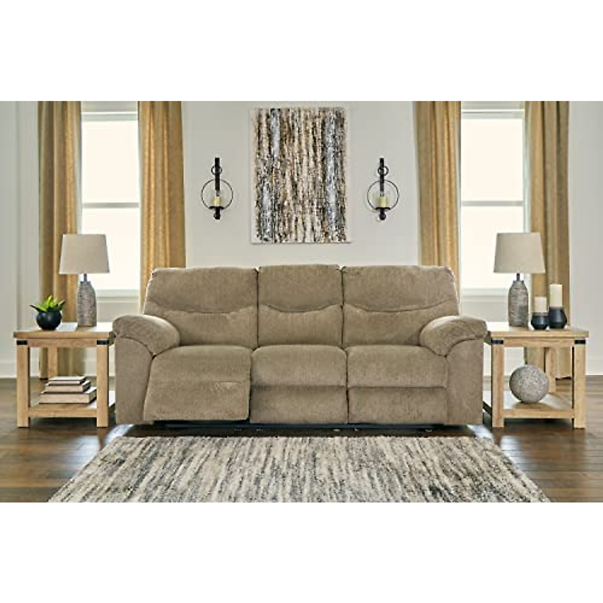 Signature Design by Ashley Alphons Transitional Tufted Reclining Sofa, Light Brown