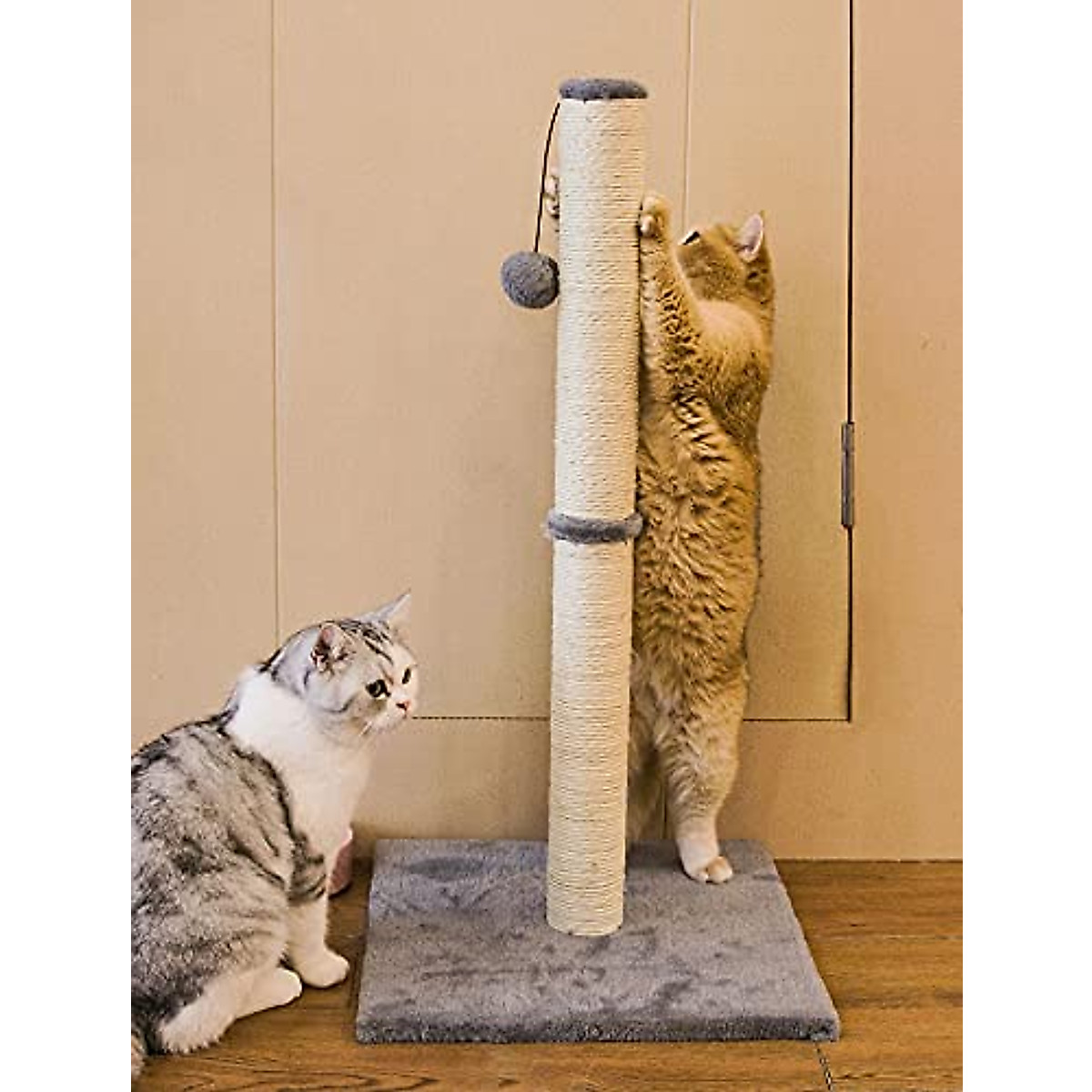 Qucey 32 Inches Cat Scratching Post, Cat Scratch Post Claw Scratcher with Sisal Rope, Scratching Post for Indoor Cats with Hanging Ball