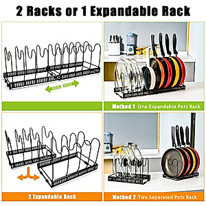 Levanco 10+ Expandable Pan Organizer Rack, 10 Adjustable Compartments Pot Rack, Pot Lid Organizer Rack for Kitchen Cabinet Pantry Storage
