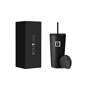 IRON °FLASK Classic Tumbler 2.0-2 Lids (Straw/Flip), Vacuum Insulated Stainless Steel Water Bottle, Double Walled, Thermo Travel Mug - Midnight Black, 20 Oz, Valentines Day Gifts