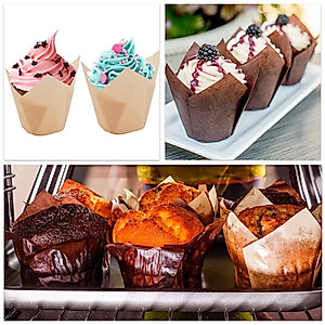 200 Pcs Tulip Cupcake Liners,Cooyeah Baking Cup Holder Muffin Paper Liners Grease Proof Wrappers for Wedding,Birthday Party Brown and Natural Color