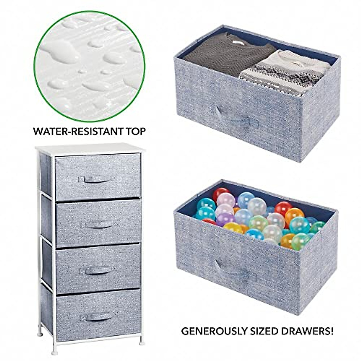 mDesign Tall Dresser Storage Tower Stand with 4 Removable Fabric Drawers - Steel Frame, Wood Top Organizer for Bedroom, Entryway, Closet - Jane Collection - Light Yellow/White