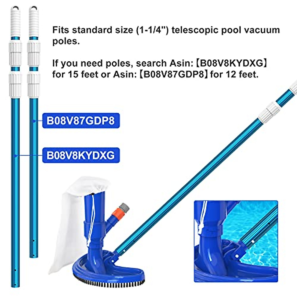 CKE 2022 Upgraded Portable Pool Vacuum Jet Underwater Cleaner W/Brush Bag, Handheld Pool Vacuums Swimming Portable Pool Mini Jet Vacuum Pool Cleaner Pool Spa Jet Vac for Above Ground Pool Vacuum Head