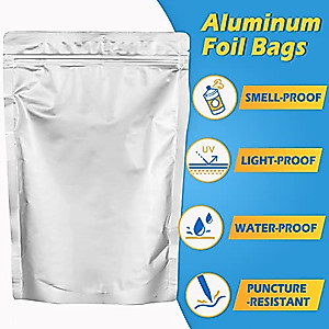 50Pack Mylar Bags for Food Storage With Label Stickers 9.4 Mil 10"x14" Extra Thick Resealable Bags for Nuts, Coffee, Tea Storage