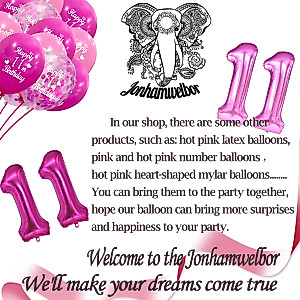 Jonhamwelbor 11th Birthday Latex Balloons Confetti Balloon Pink and Hot Pink Sweet 11th Party Decorations 30 Pcs 12 Inch 11 Number With Happy Birthday Helium Balloon for 11 Year Old Girls